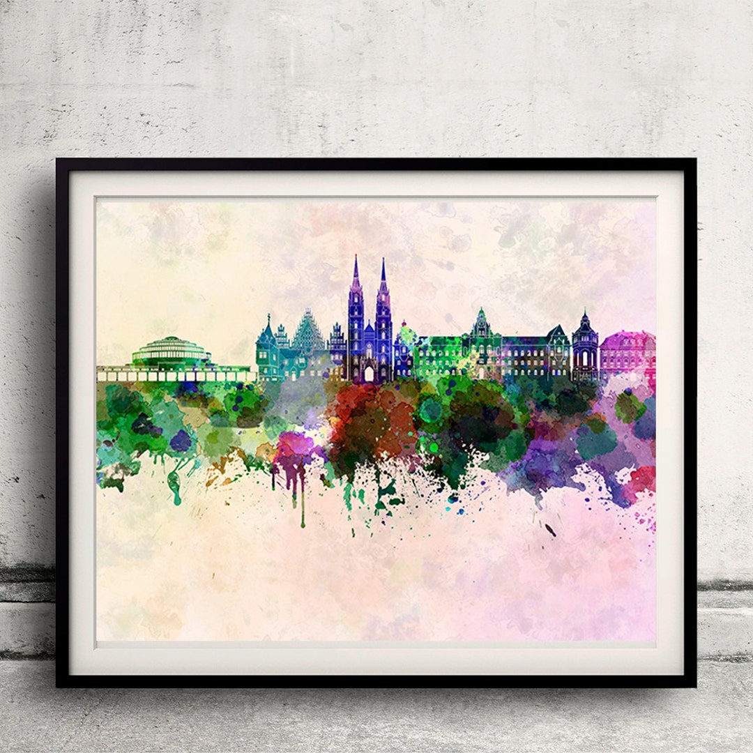 Wroclaw Skyline in Watercolor Background - Poster Digital Wall Art ...