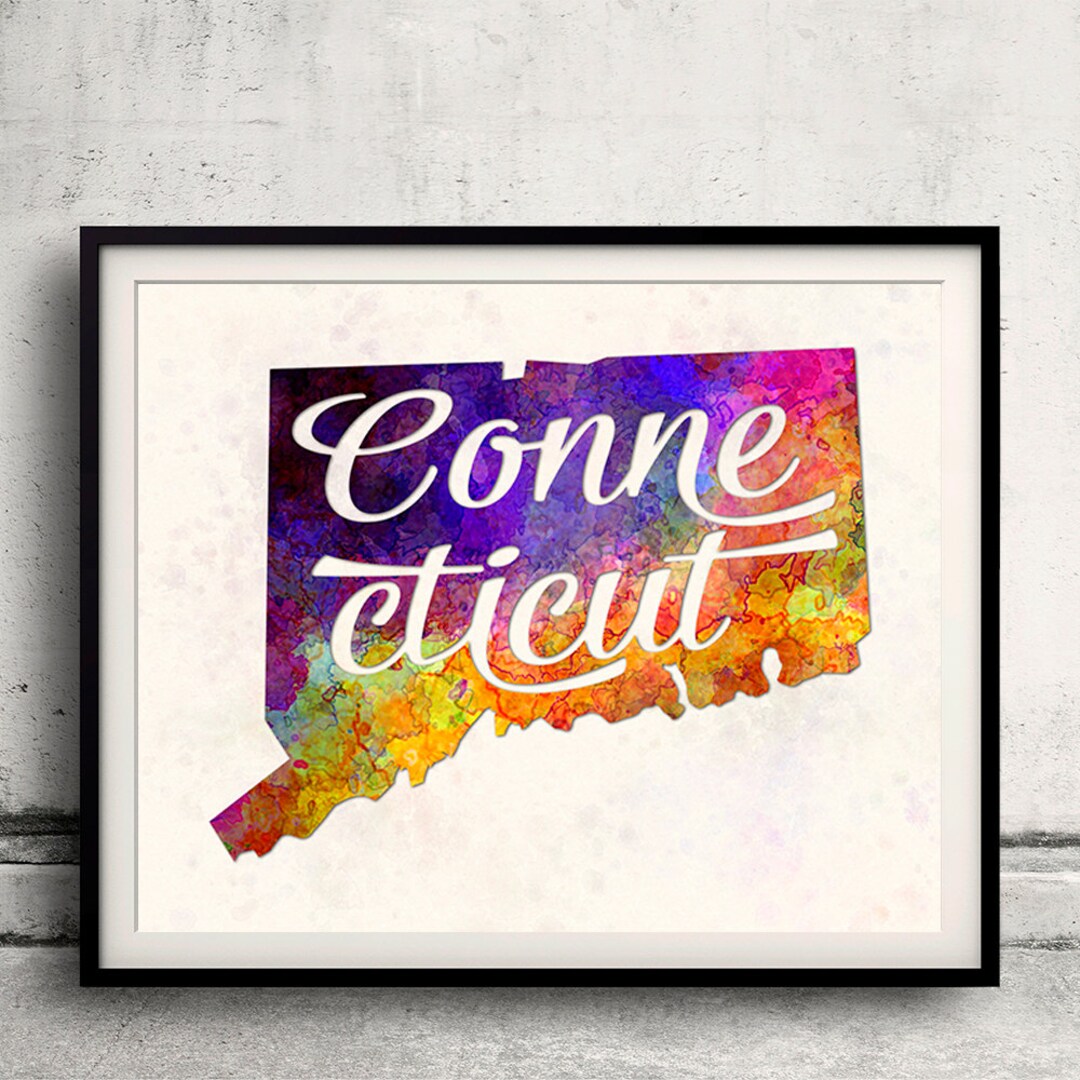 Connecticut - Map in Watercolor - Fine Art Print Glicee Poster Decor ...