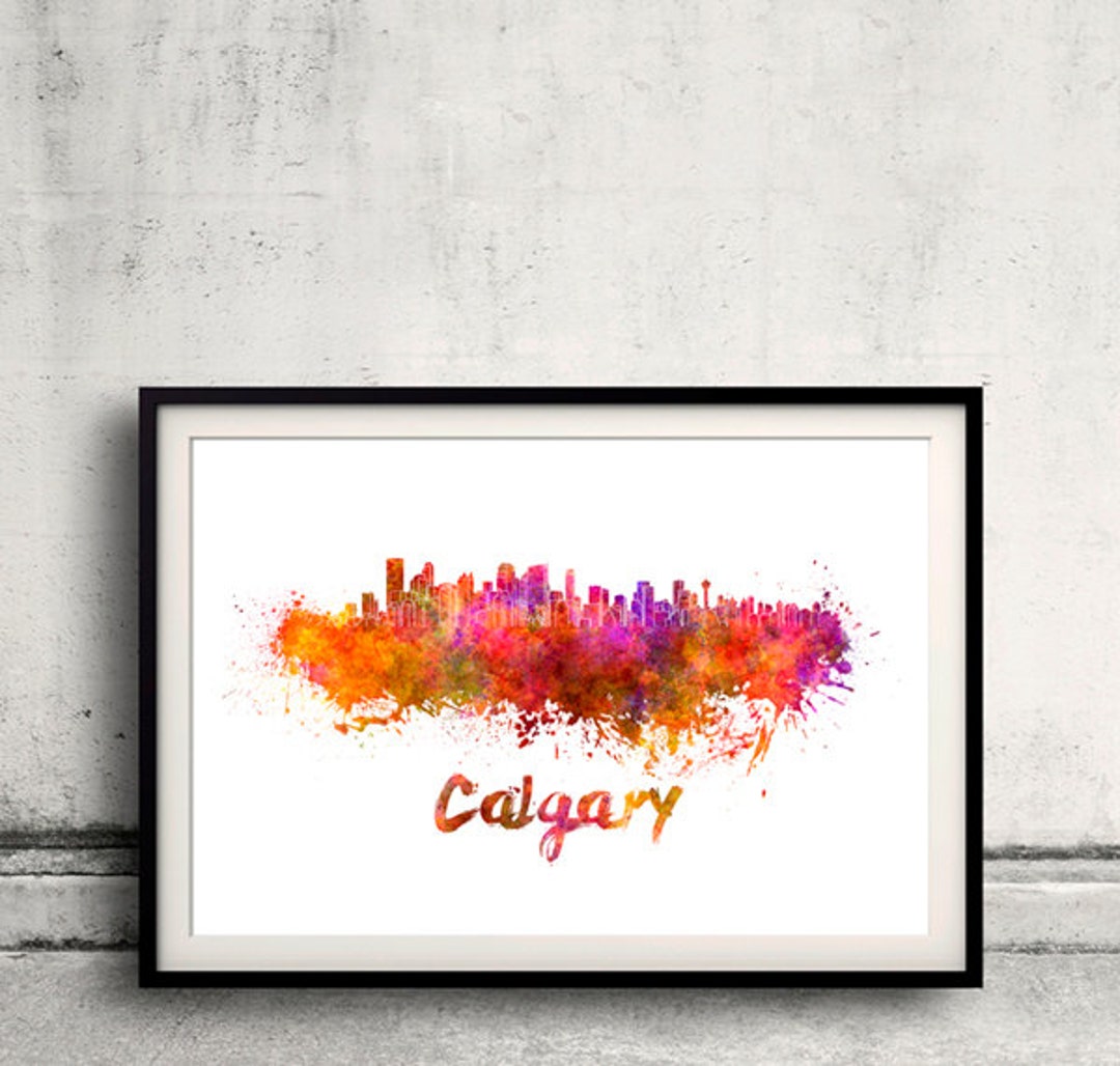 Calgary Skyline in Watercolor Over White Background With Name of City ...