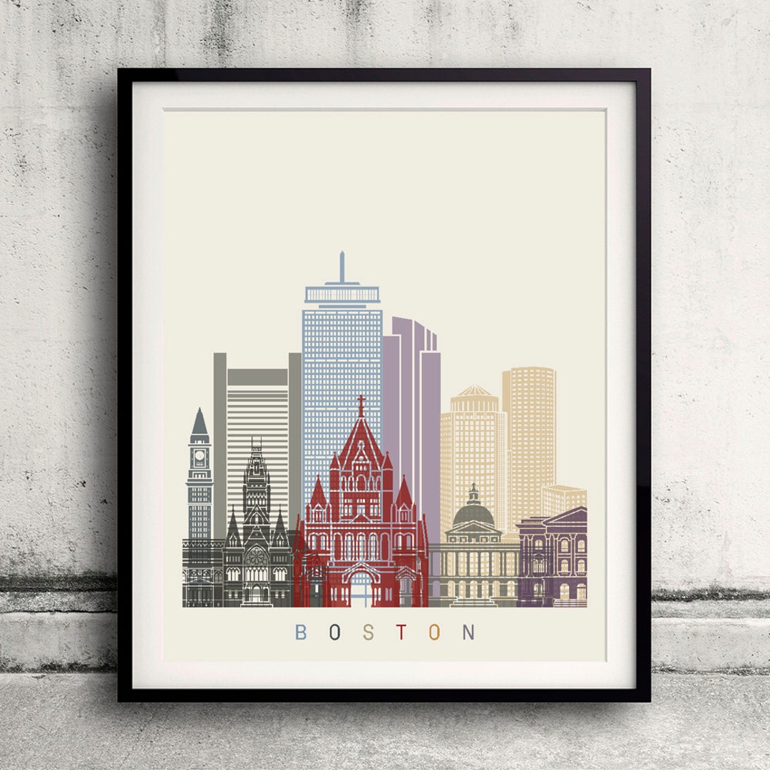 Boston Skyline Poster - Fine Art Print Landmarks Skyline Poster Gift ...