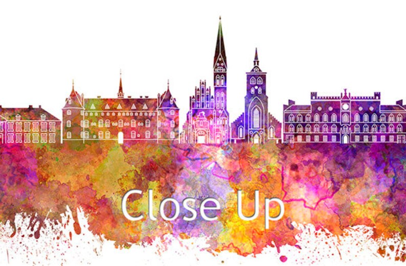 Odense Skyline in Watercolor Over White Background With Name of City ...