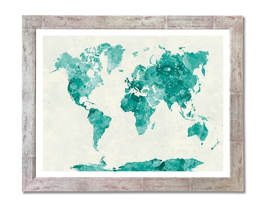 World Map in Watercolor Painting Abstract Splatters - 8x10 In. to 12x16 ...