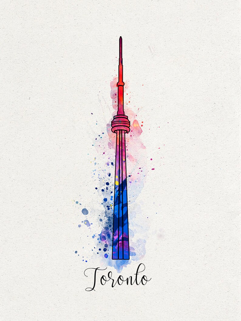 Toronto Landmark in Watercolor With Splatters 8x10 In. to - Etsy