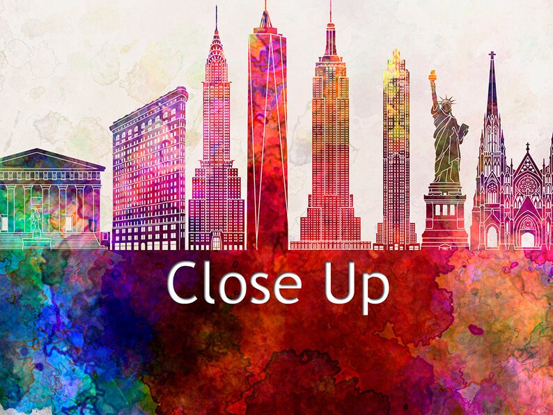 New York Skyline in Watercolor Background - Poster Digital Wall Art ...