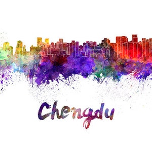 Chengdu Skyline in Watercolor Over White Background With Name of City ...