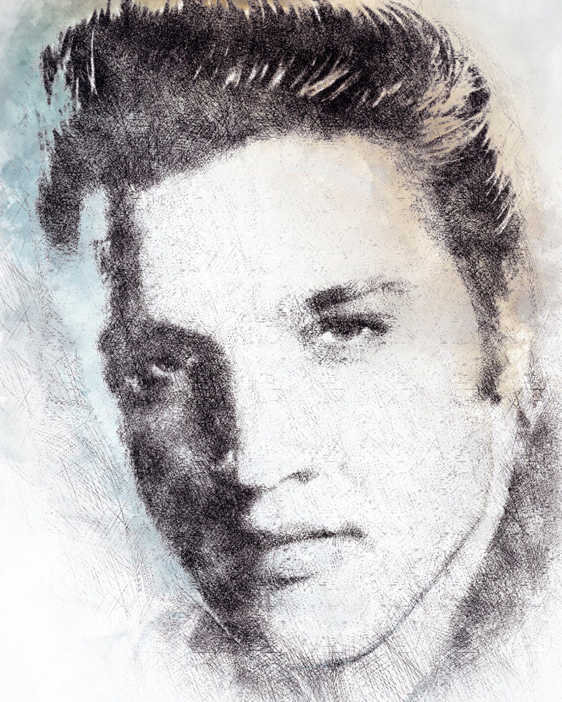 Elvis Presley Portrait 02 in Pen & Watercolor - Fine Art Print Glicee ...