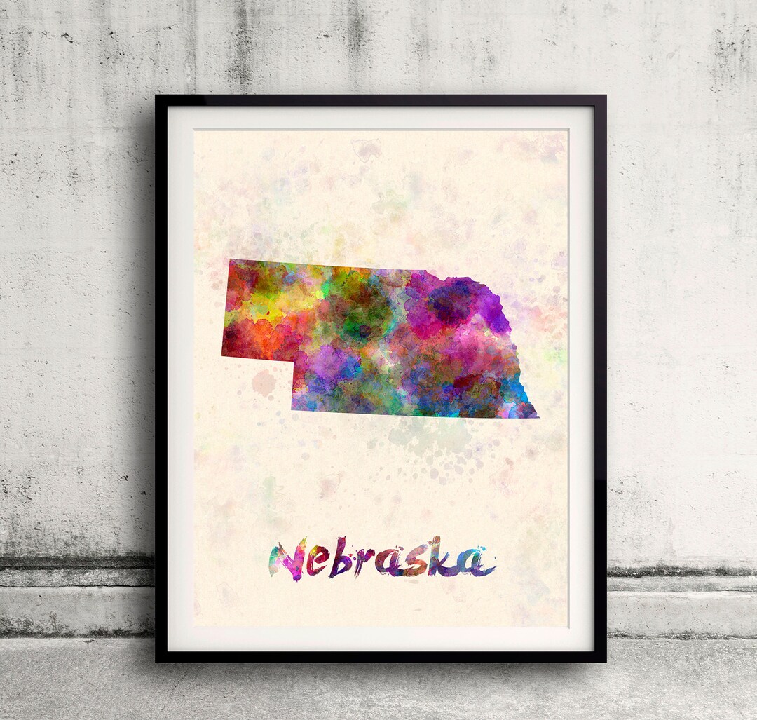Nebraska US State in Watercolor Background 8x10 In. to 12x16 In. Poster ...