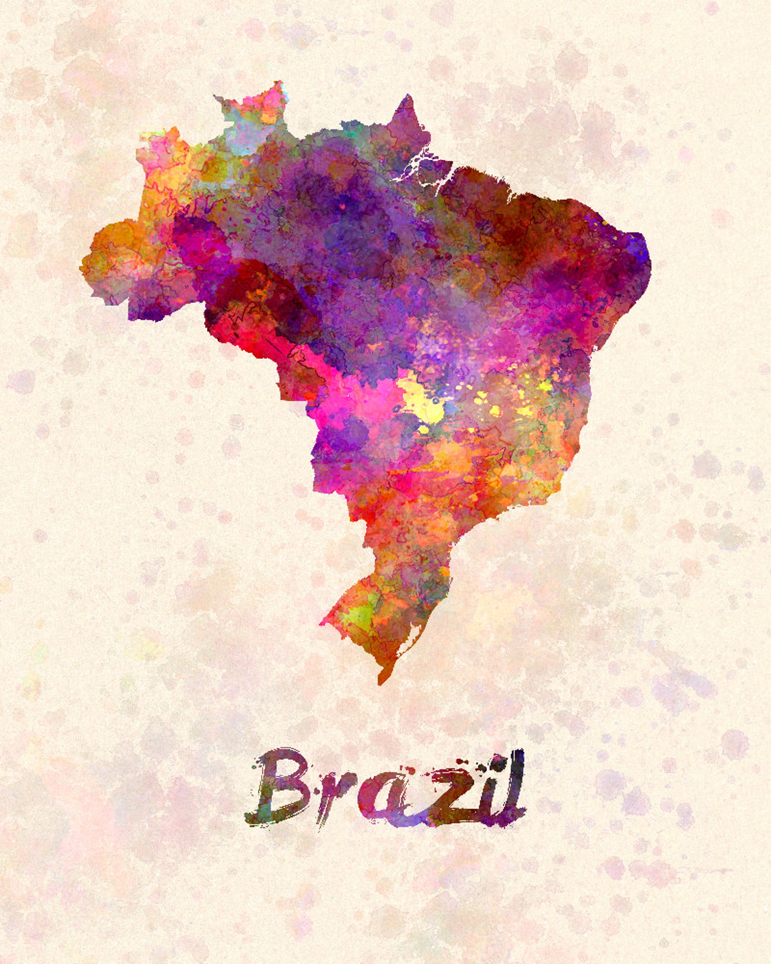 Brazil - Map in Watercolor - Fine Art Print Glicee Poster Decor Home ...