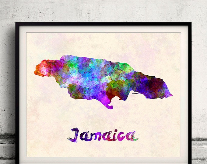Jamaica - Map in Watercolor - Fine Art Print Glicee Poster Decor Home ...