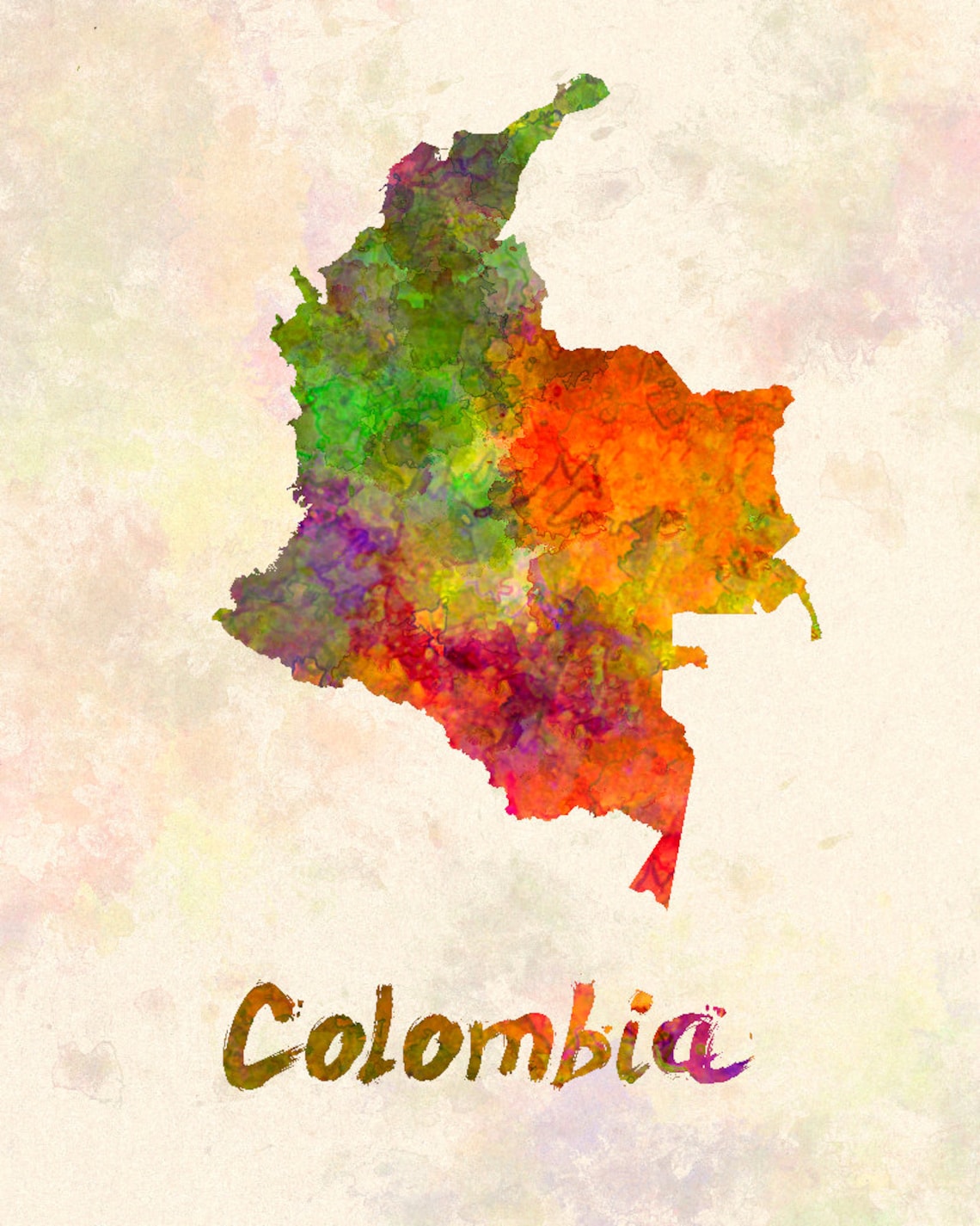 Colombia Map in Watercolor Fine Art Print Glicee Poster - Etsy