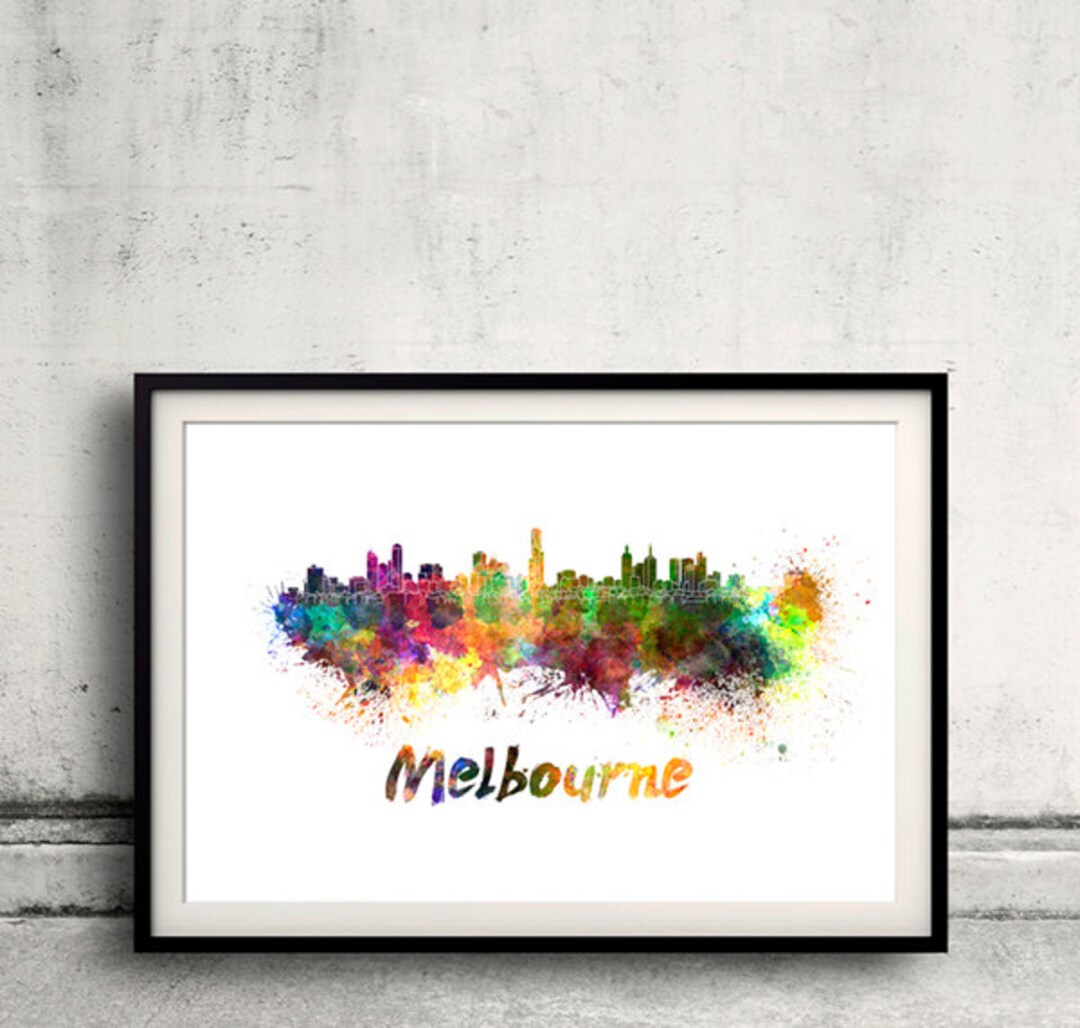 Melbourne Skyline in Watercolor Over White Background With Name of City ...