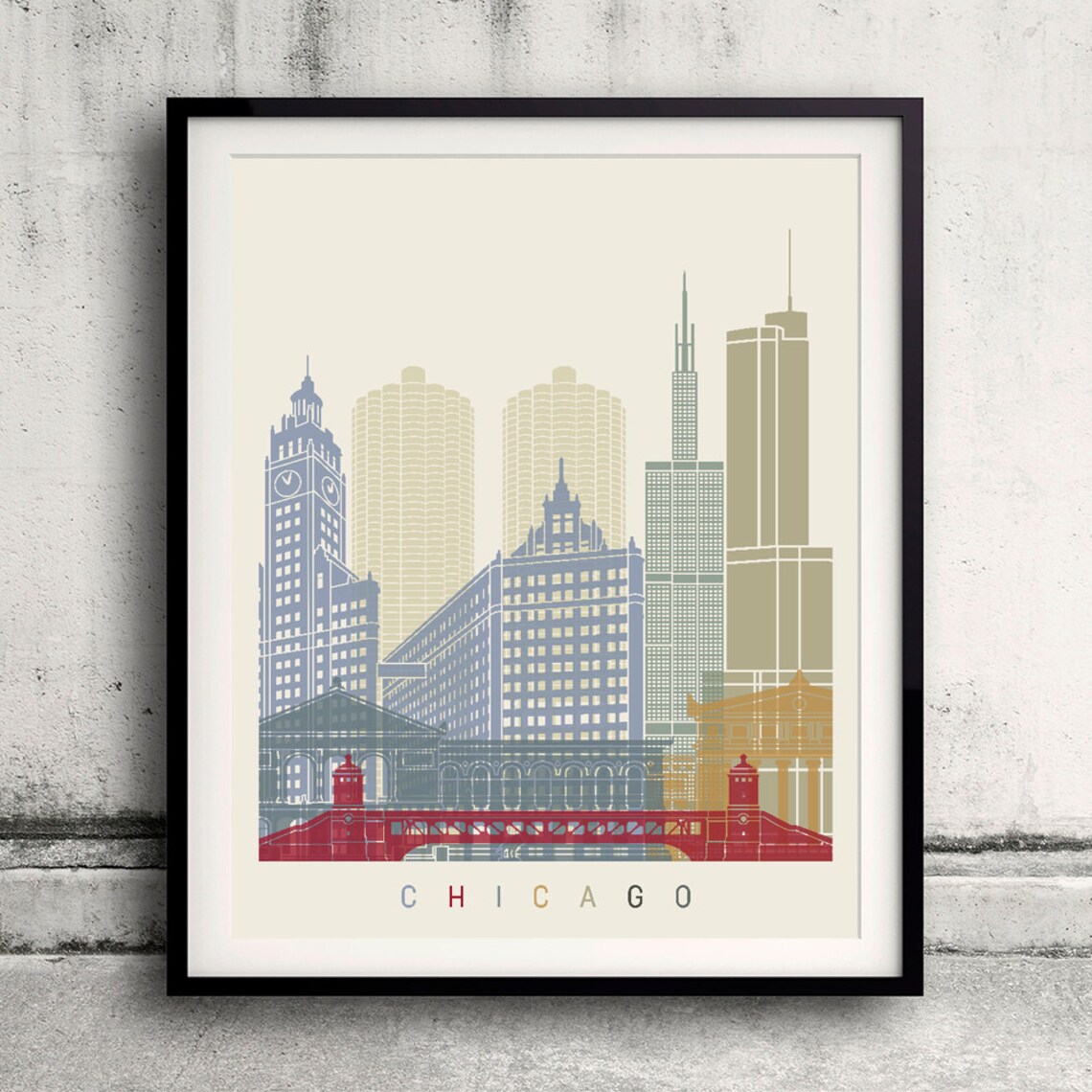 Chicago Skyline Poster Fine Art Print Landmarks Skyline - Etsy