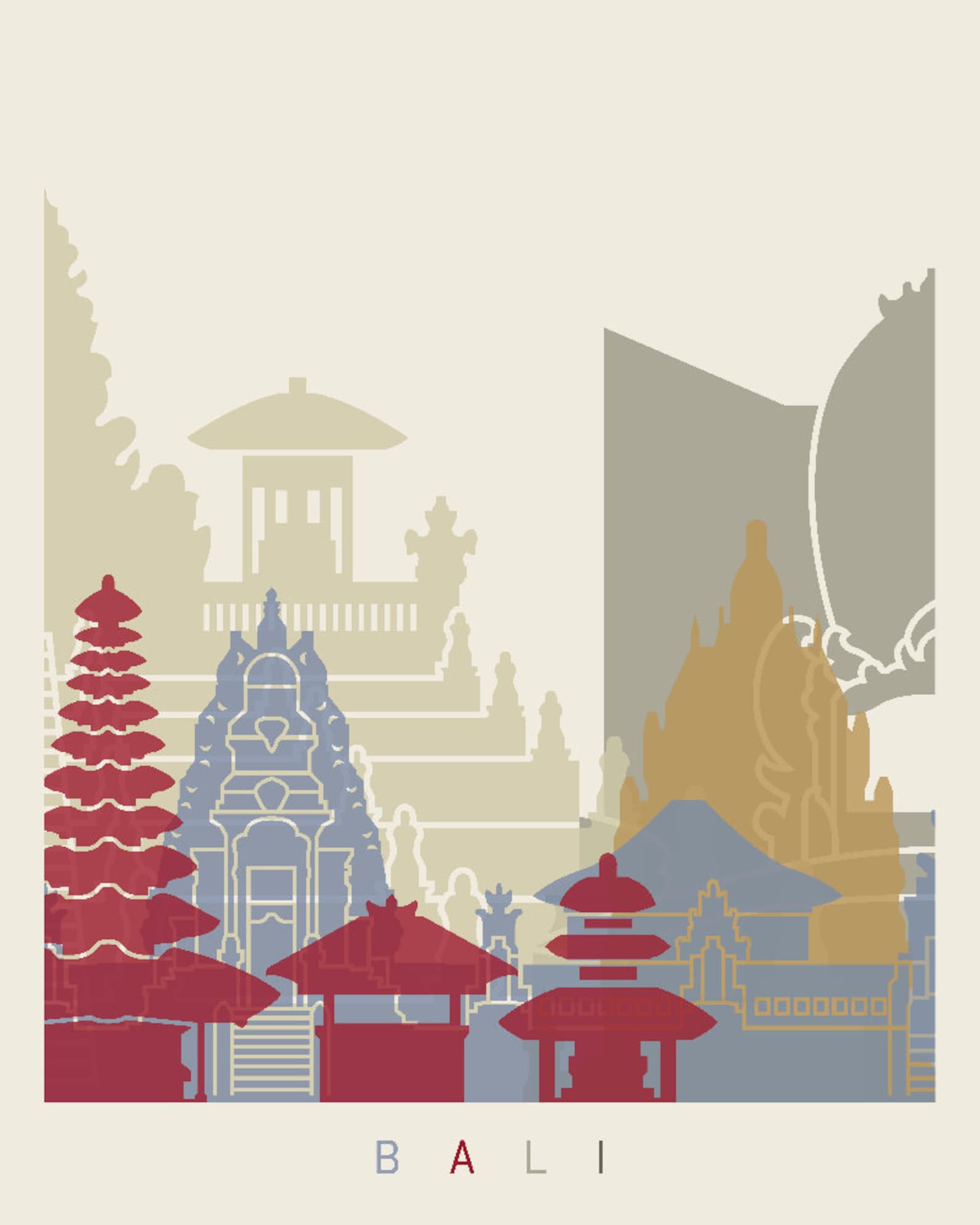 Bali Skyline Poster Fine Art Print Landmarks Skyline Poster | Etsy