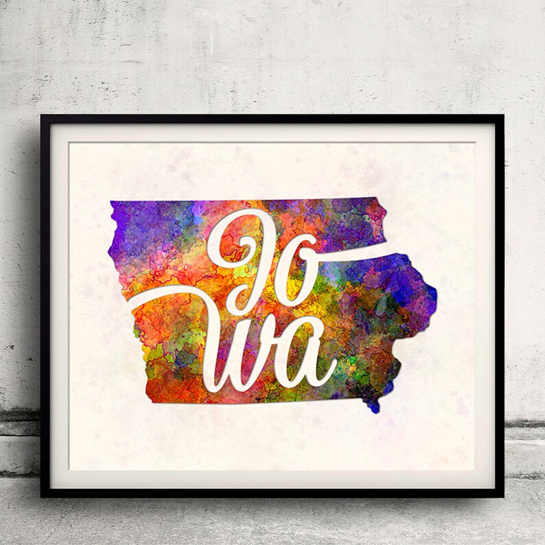 Iowa - Map in Watercolor - Fine Art Print Glicee Poster Decor Home Gift ...
