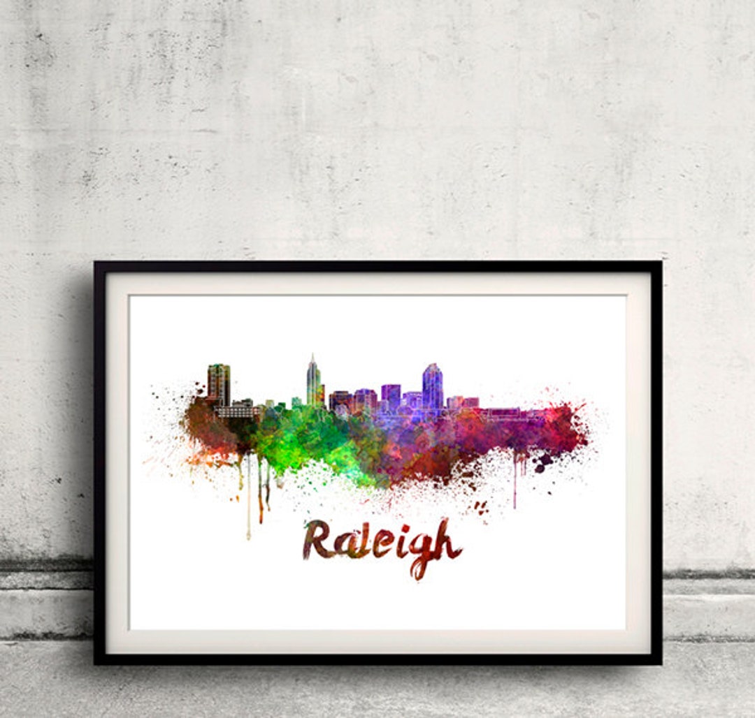 Raleigh Skyline in Watercolor Over White Background With Name of City ...