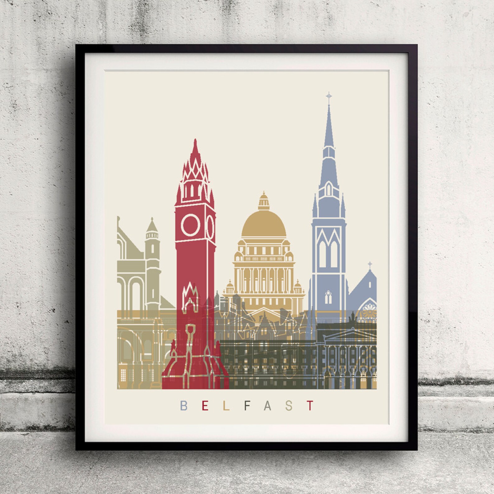 Belfast Skyline Poster - Fine Art Print Landmarks Skyline Poster Gift ...