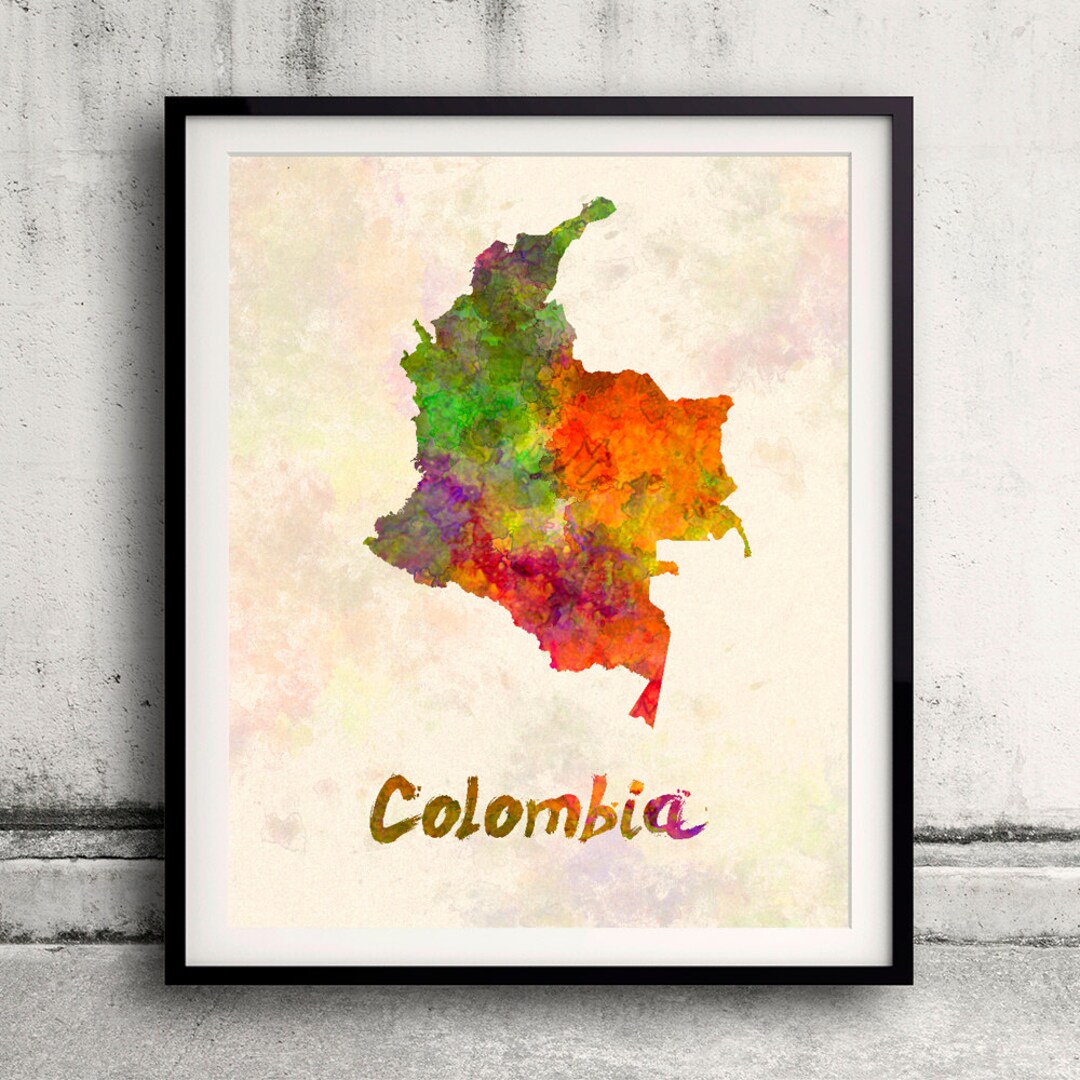 Colombia - Map in Watercolor - Fine Art Print Glicee Poster Decor Home ...