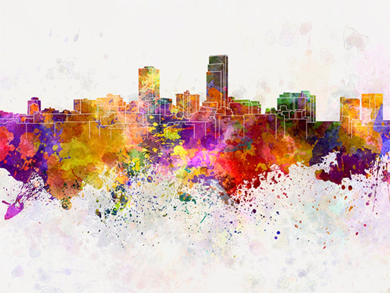 Omaha Skyline in Watercolor Background 8x10 in to 12x16 Poster Digital ...