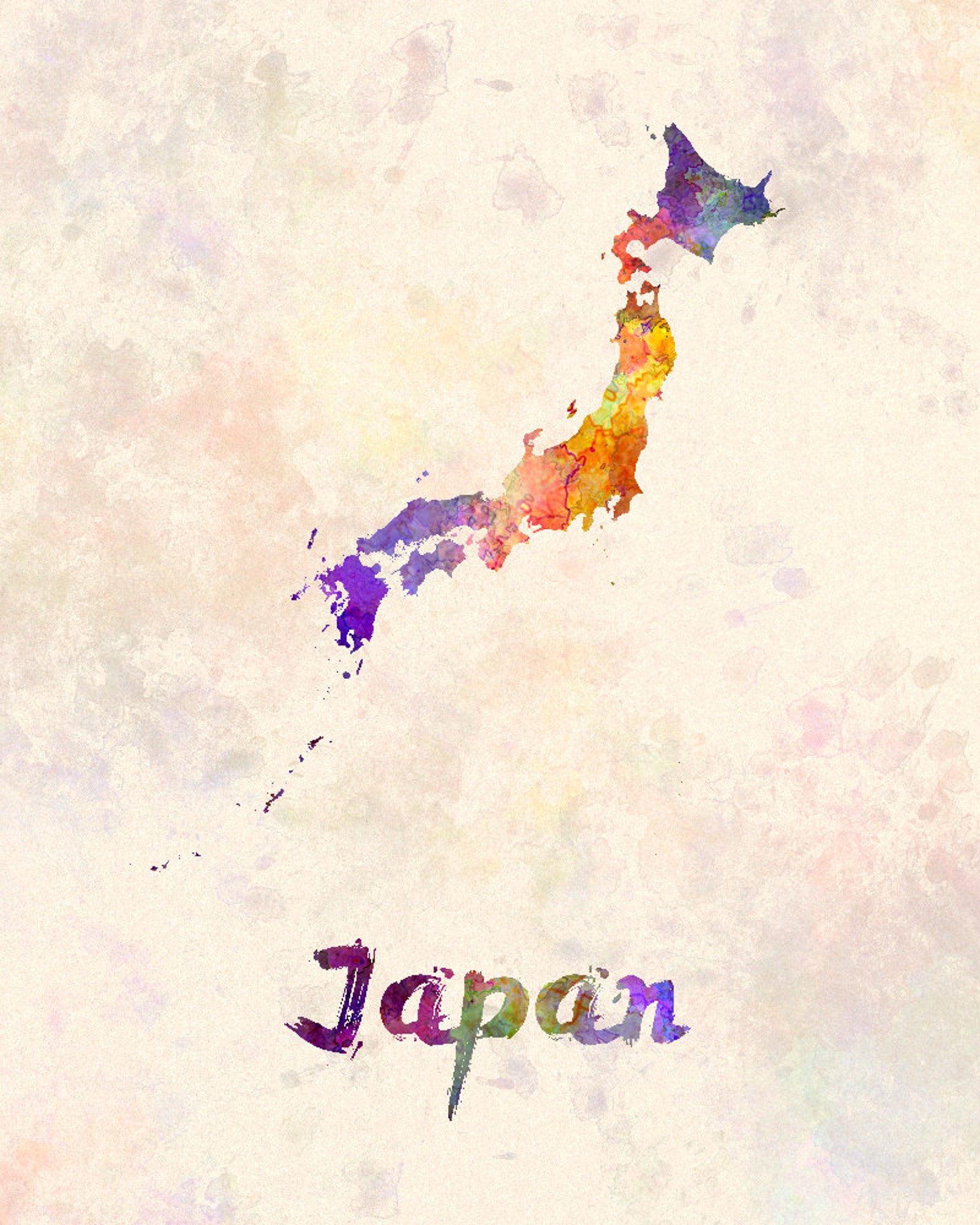 Japan Map in Watercolor Fine Art Print Glicee Poster Decor | Etsy