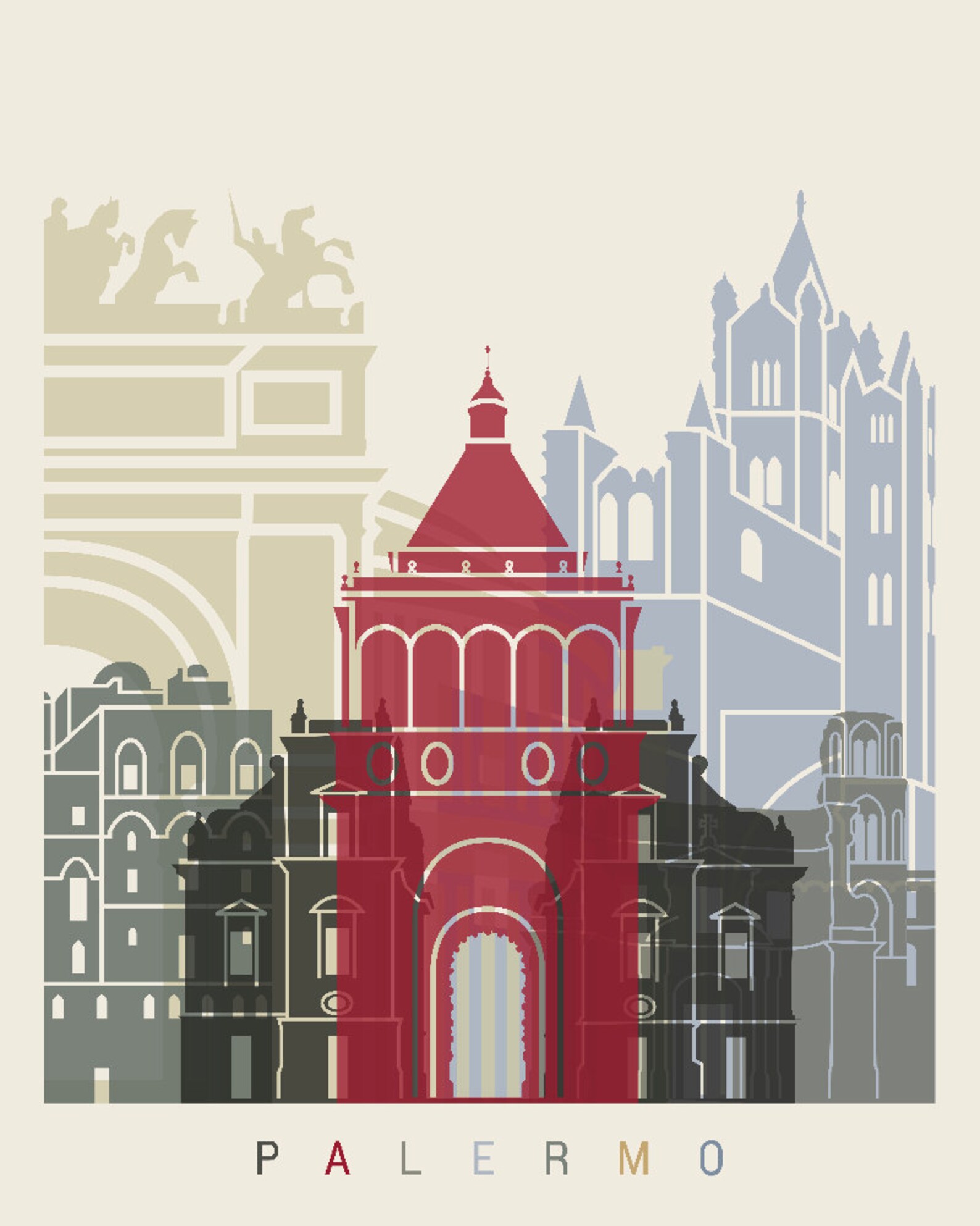 Palermo Skyline Poster - Fine Art Print Landmarks Skyline Poster Gift ...