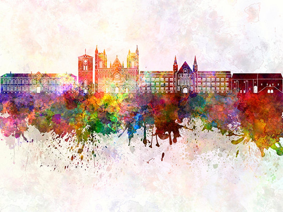 Trondheim Skyline in Watercolor Background Poster Digital | Etsy