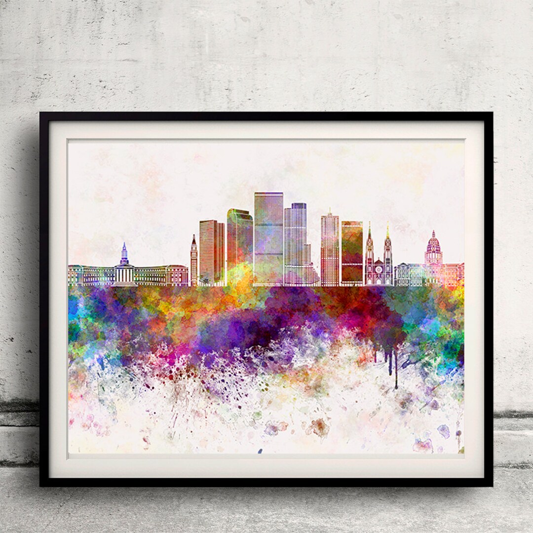 Denver Skyline in Watercolor Background - Poster Digital Wall Art ...