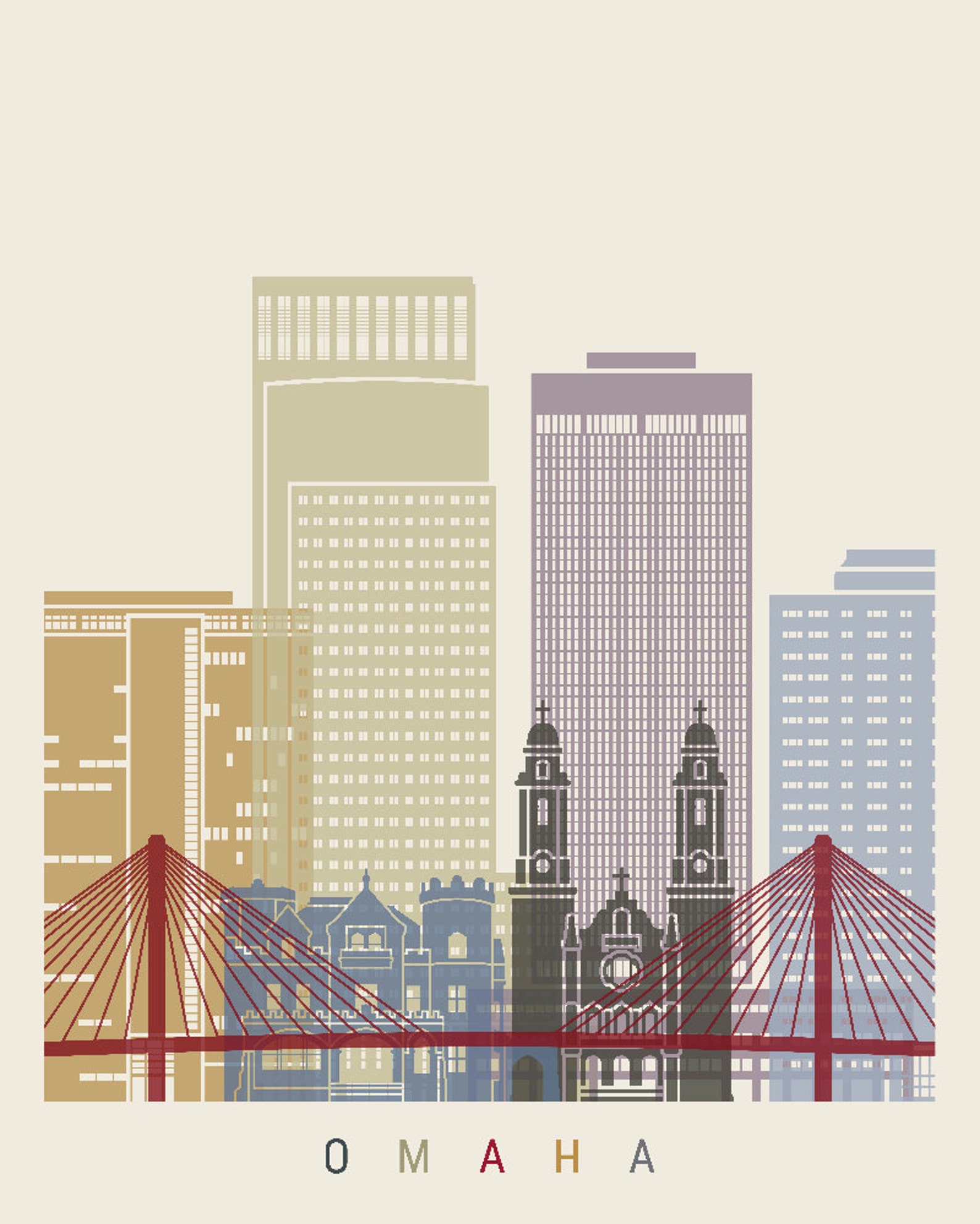 Omaha Skyline Poster Fine Art Print Landmarks Skyline Poster - Etsy