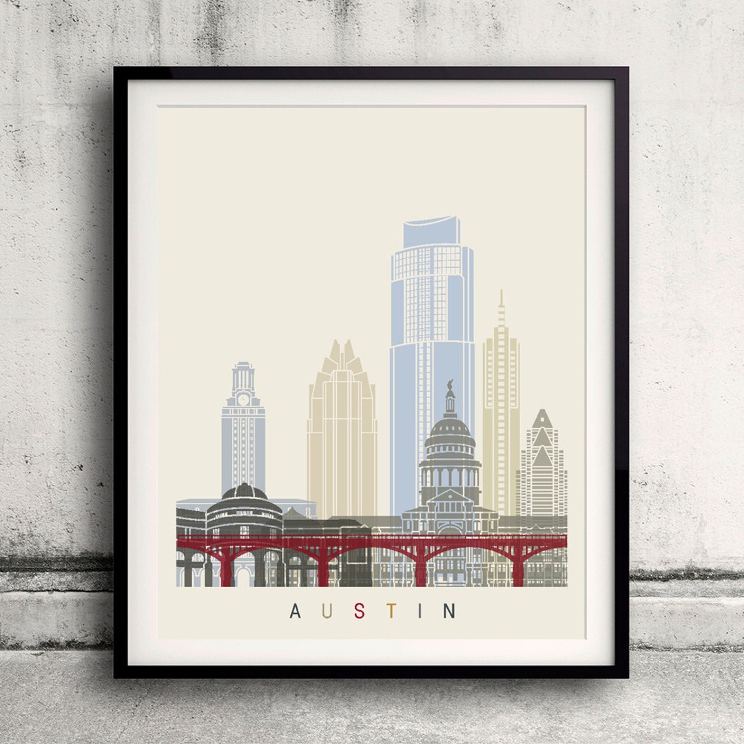 Austin Skyline Poster - Fine Art Print Landmarks Skyline Poster Gift ...