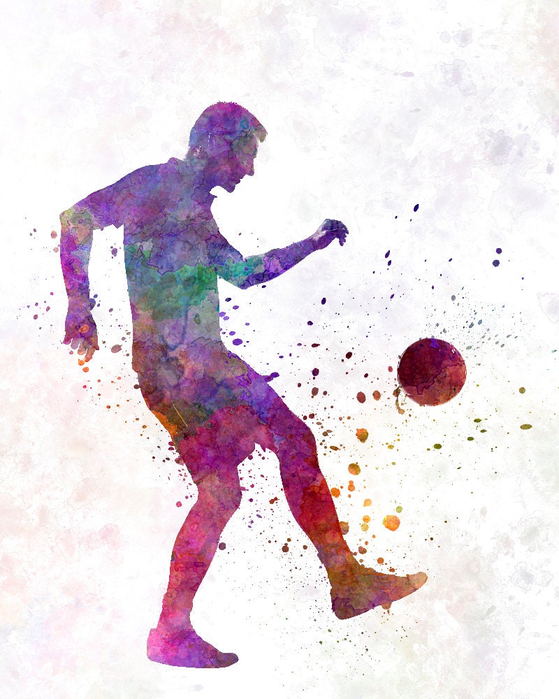 Man Soccer Football Player 04 - 8x10 In.to 12x16 In. Poster Watercolor ...