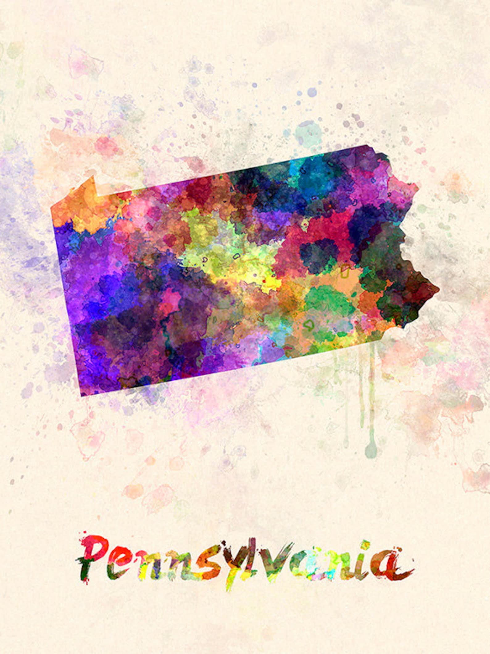 Pennsylvania US State in Watercolor Background 8x10 In. to 12x16 In ...