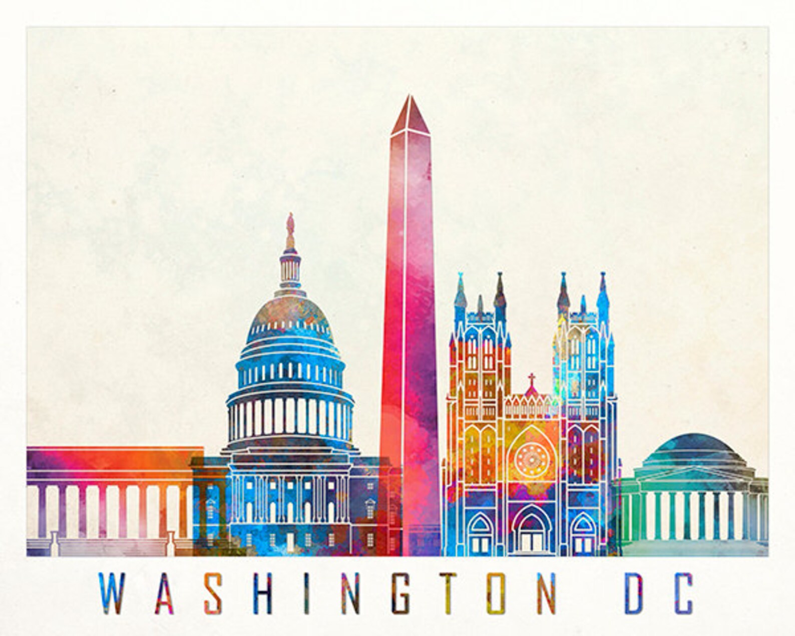 Washington DC Landmarks Watercolor Poster Fine Art Print - Etsy
