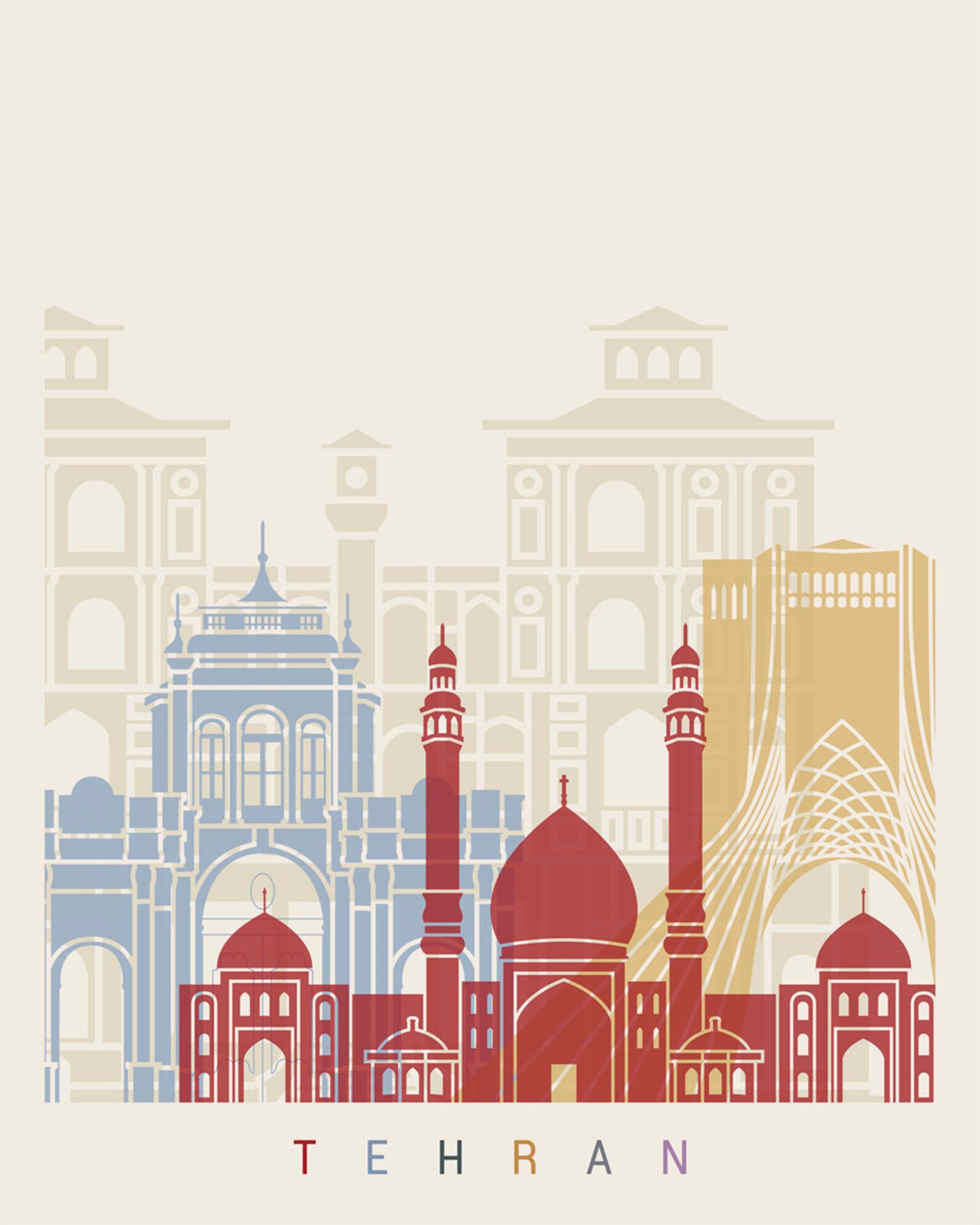 Tehran Skyline Poster - Fine Art Print Landmarks Skyline Poster Gift ...