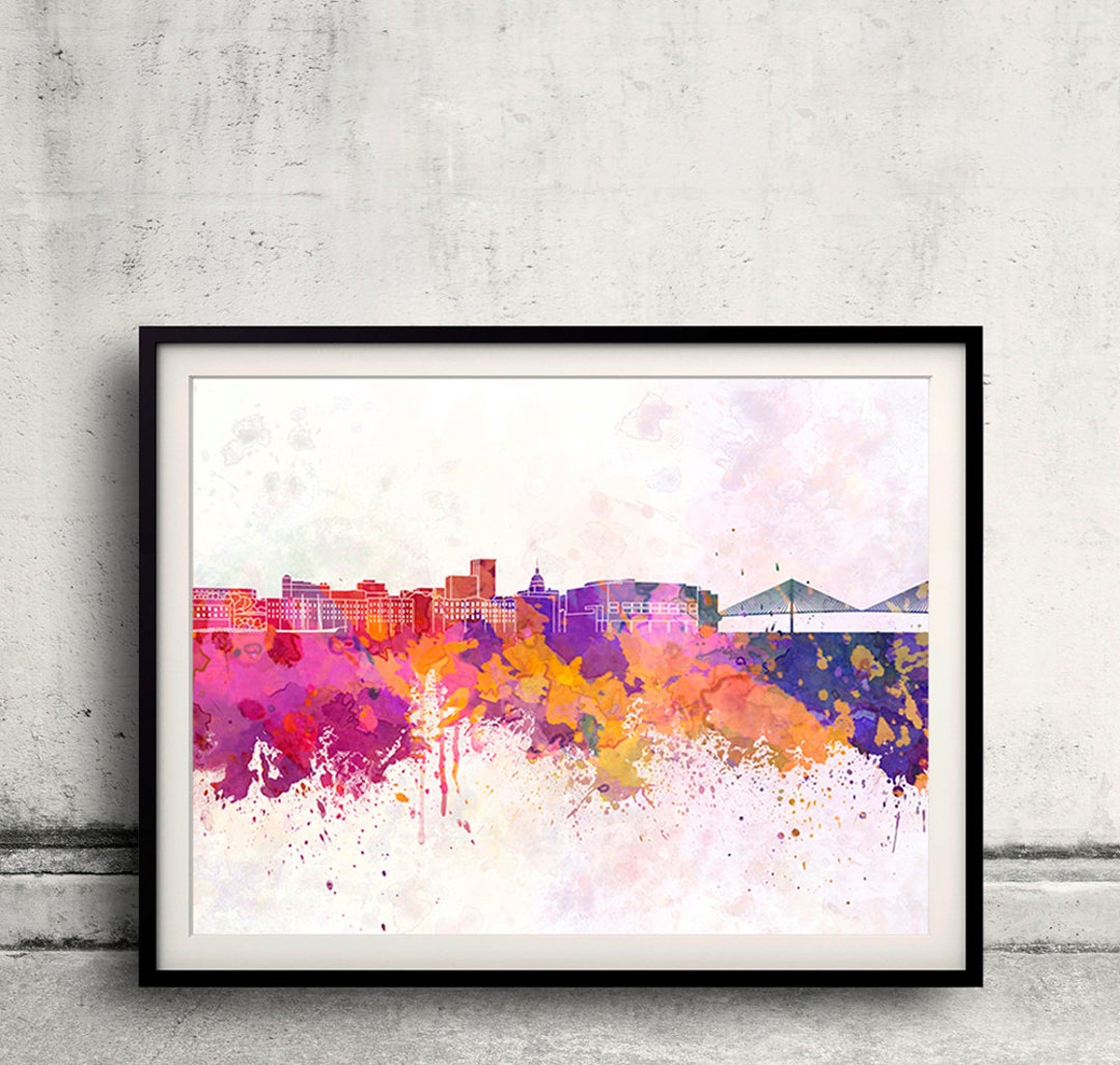 Savannah Skyline in Watercolor Background 8x10 in to 12x16 Poster ...