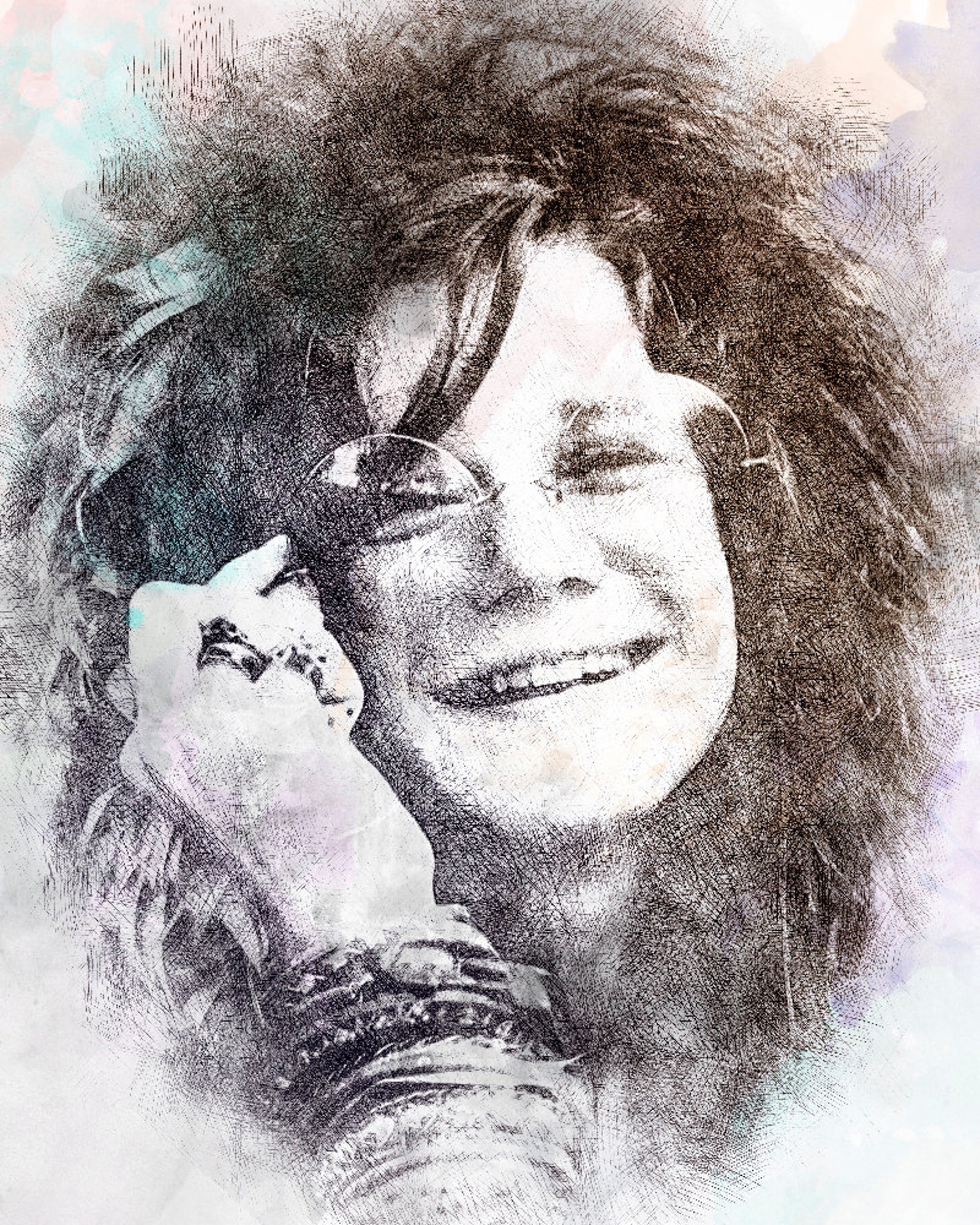 Janis Joplin Portrait 01 in Pen & Watercolor Fine Art Print - Etsy