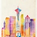 Seattle Landmarks Watercolor Poster Fine Art Print Landmarks Skyline ...