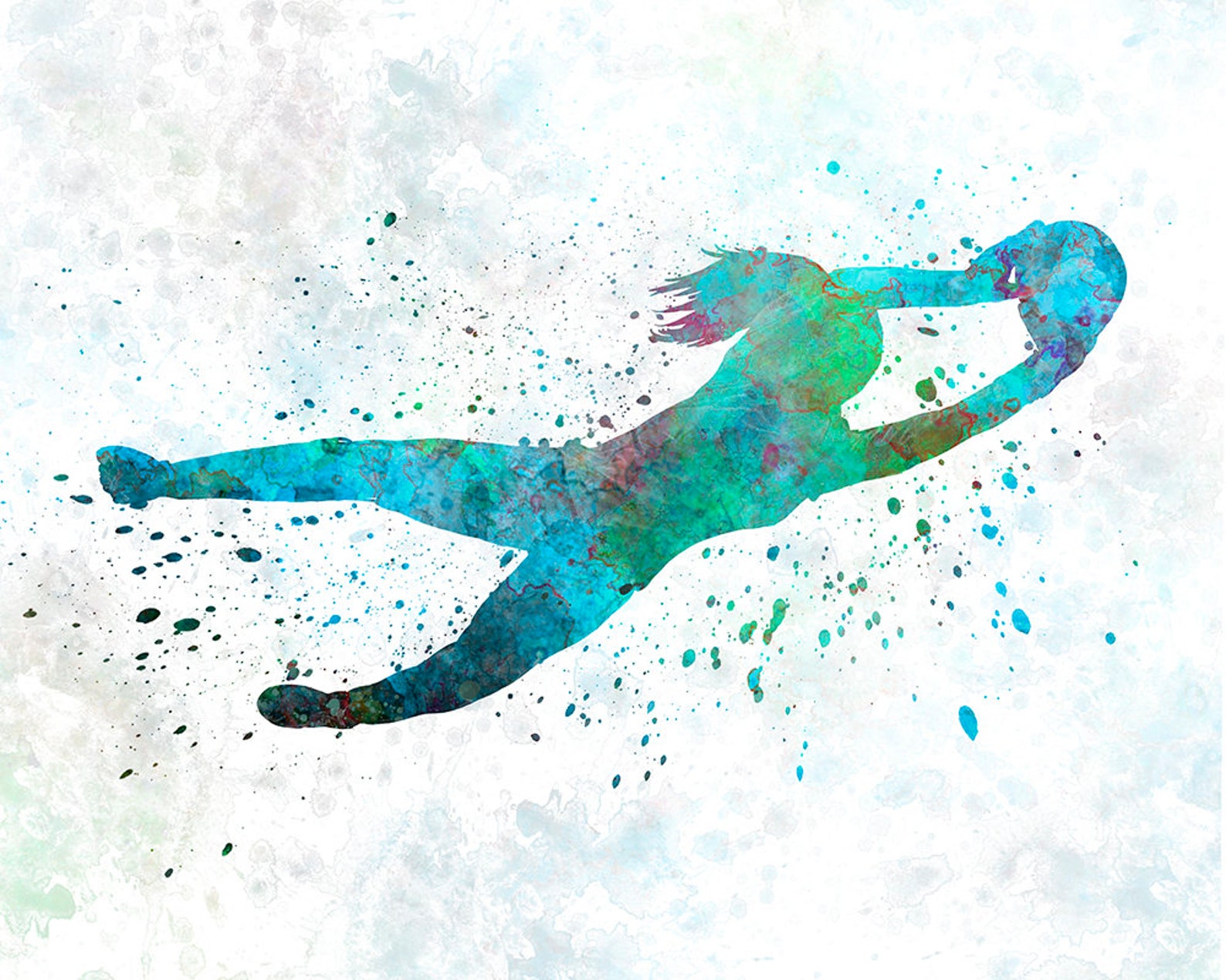 Woman Soccer Player 18 Goalkeeper - Poster Watercolor Wall Art Splatter ...