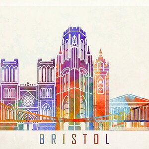 Bristol Landmarks Watercolor Poster - Fine Art Print Landmarks Skyline ...