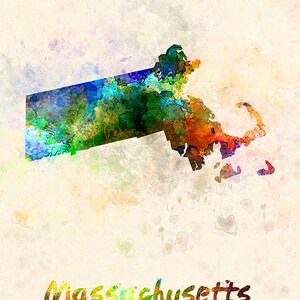 Massachusetts US State in Watercolor Background 8x10 In. to 12x16 In ...