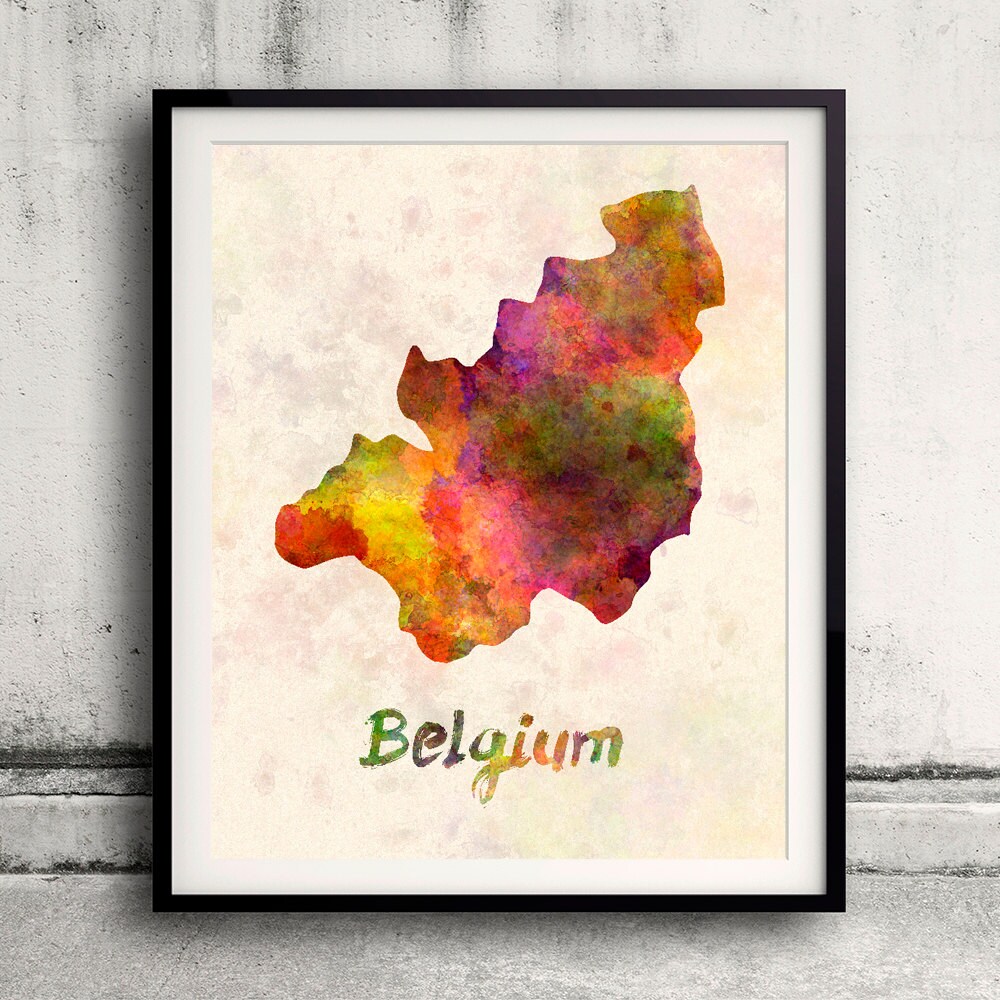Belgium Map in Watercolor Fine Art Print Glicee Poster | Etsy