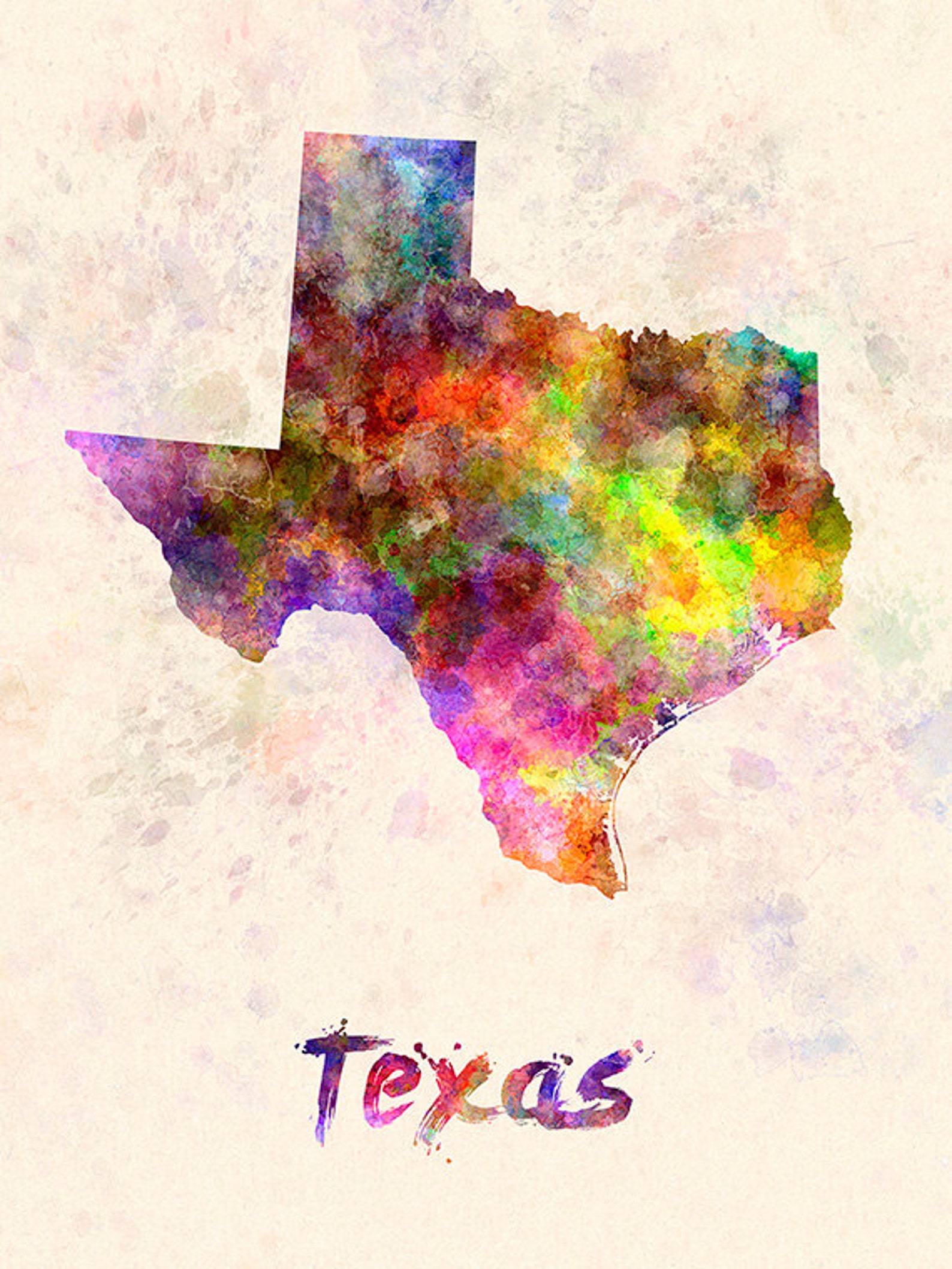Texas US State in Watercolor Background 8x10 In. to 12x16 In. | Etsy