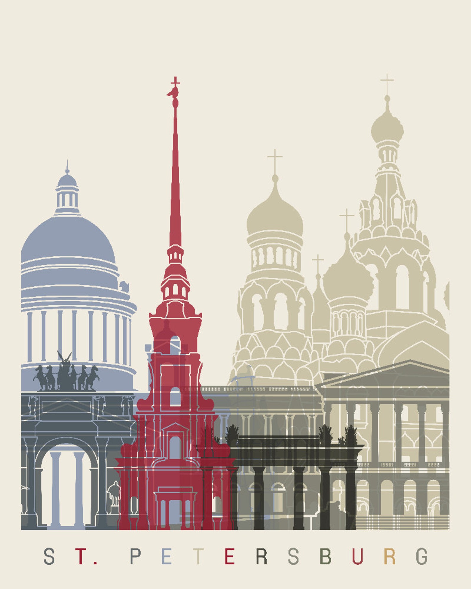 St Petersburg Skyline Poster - Fine Art Print Landmarks Skyline Poster ...