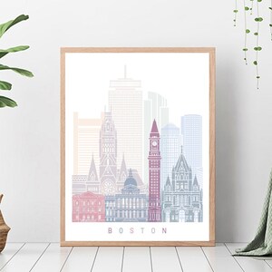 Boston Skyline Poster - Fine Art Print Landmarks Skyline Poster Gift ...