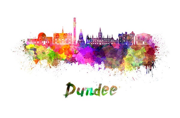 Dundee skyline in watercolor over white background with name | Etsy