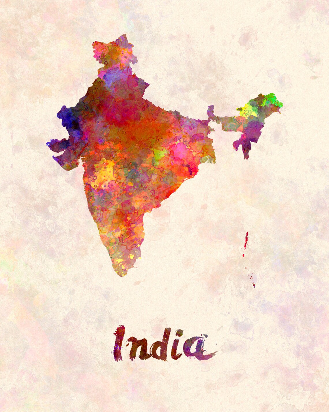India Map in Watercolor Fine Art Print Glicee Poster Decor - Etsy