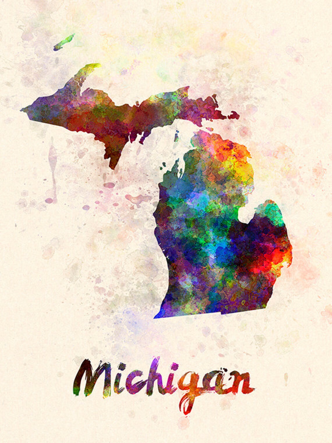 Michigan US State in Watercolor Background 8x10 In. to 12x16 | Etsy