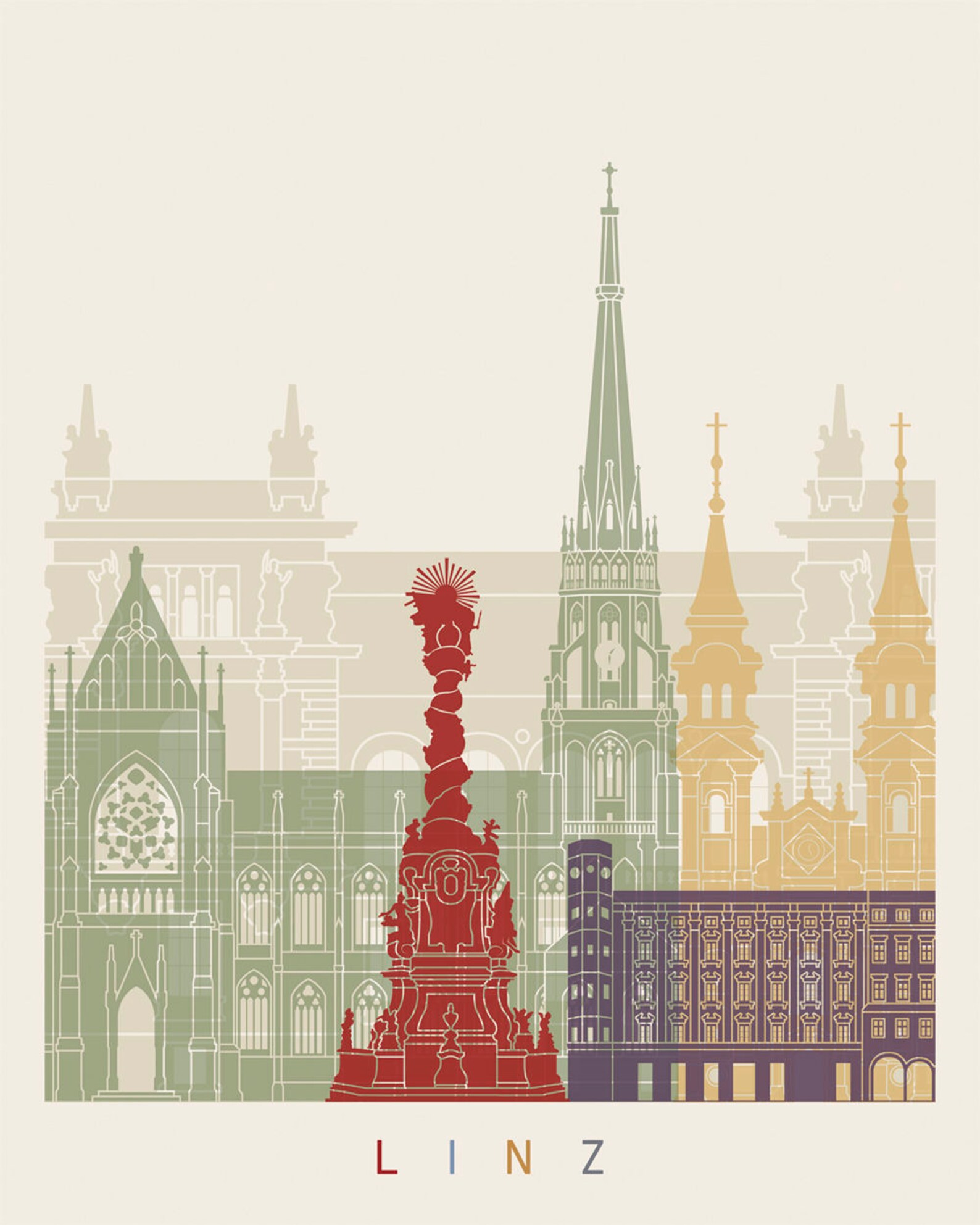 Linz Skyline Poster Fine Art Print Landmarks Skyline Poster - Etsy