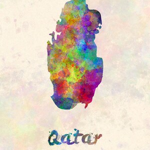 Qatar - Map in Watercolor - Fine Art Print Glicee Poster Decor Home ...