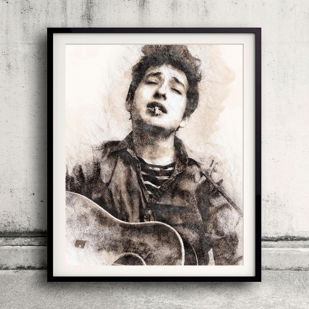 Bob Dylan Portrait 01 in Pen & Watercolor - Fine Art Print Glicee ...