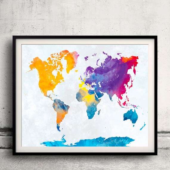 World map in watercolor 22 Fine Art Print Glicee Poster | Etsy