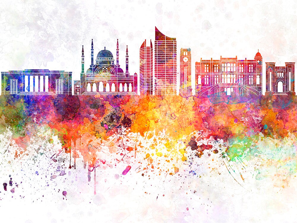 Beirut Skyline in Watercolor Background Poster Digital Wall - Etsy